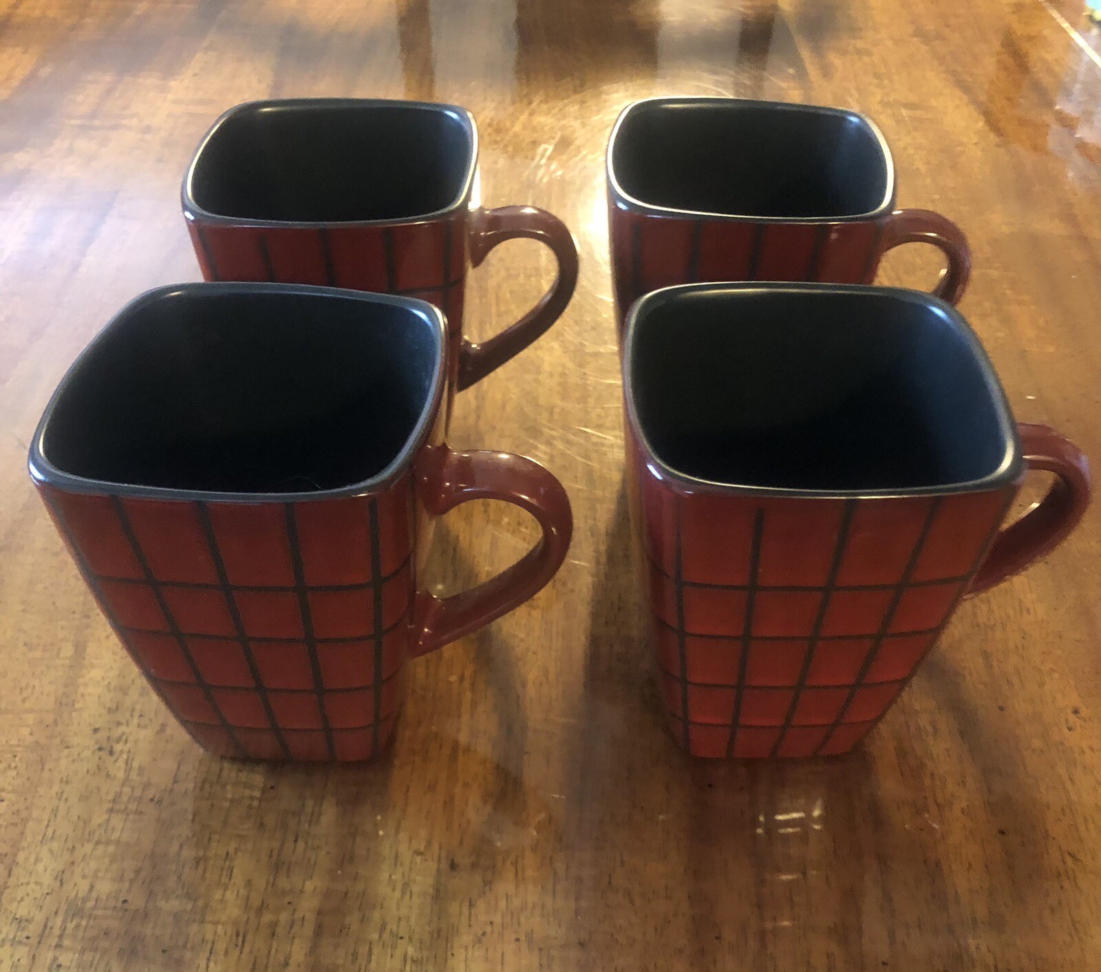 Home Coffee Mugs Square Tamarask Cups Red, Black Set of Four 16 oz | eBay