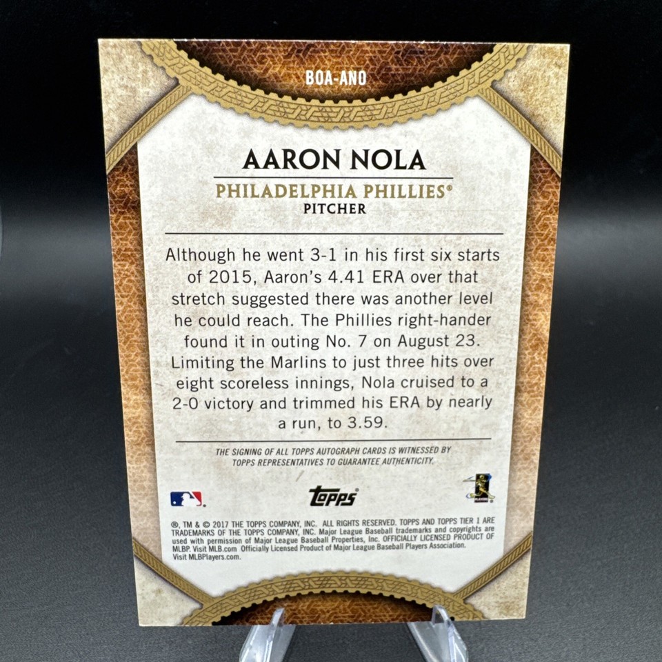 2017 Topps Tier One Auto - Aaron Nola (BOA-ANL) Philadelphia Phillies ...