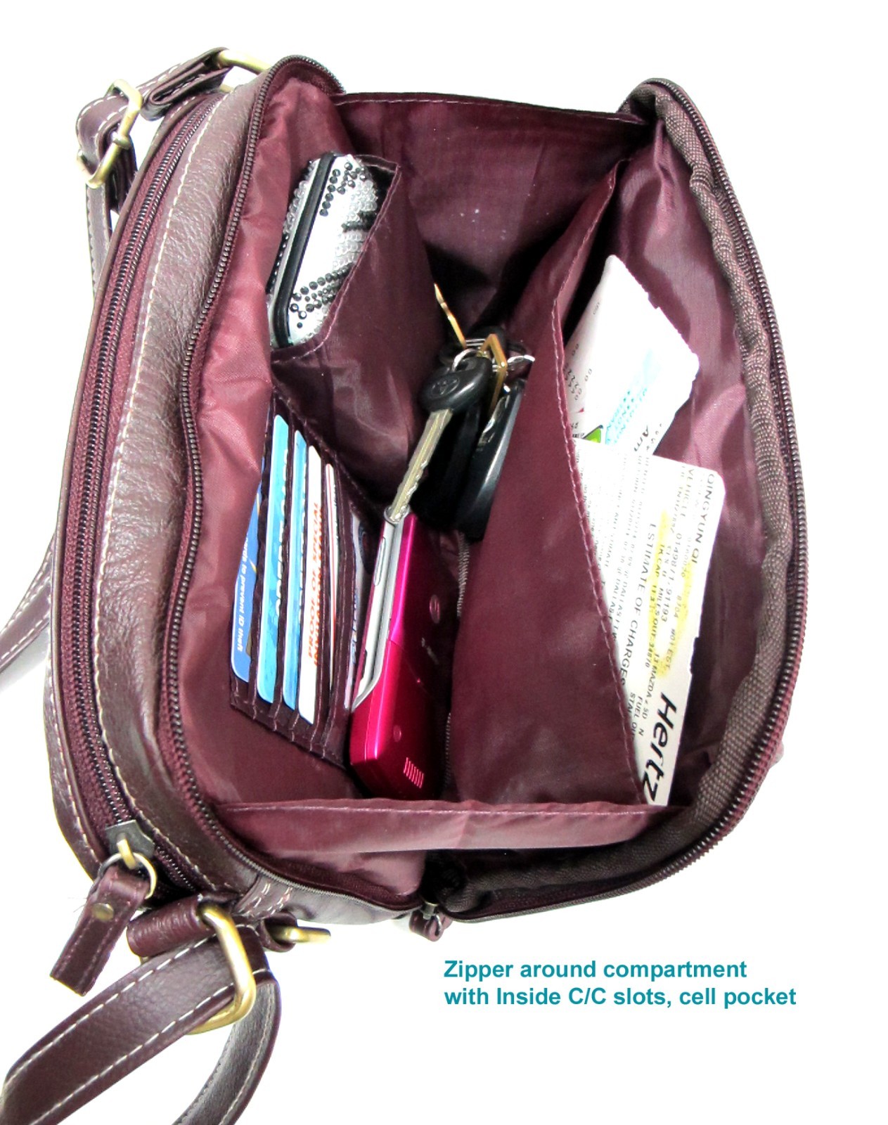 High Quality Genuine Leather Classic Cross Body Multi Pocket Handbag w ...