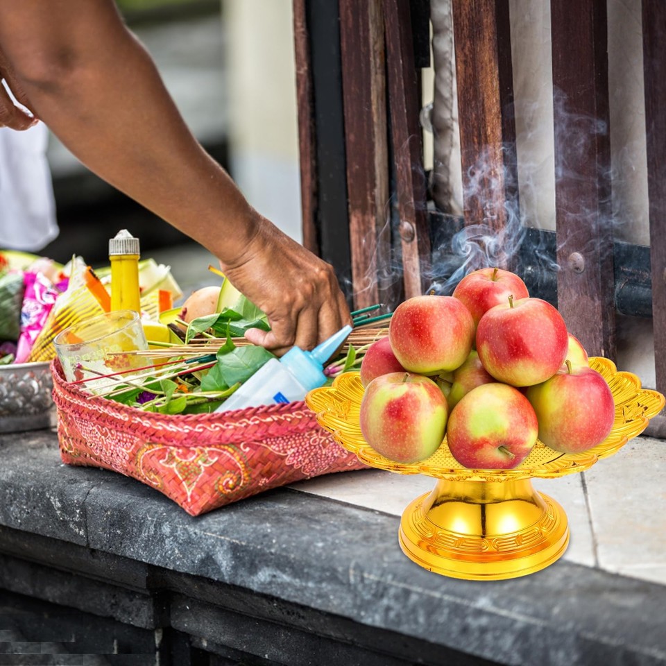 2PCS Buddhist Offering Plate,Gold Offering Bowl Footed Fruit Bowl for ...