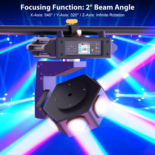 300W 3-Axis Moving Head Light 6LEDs RGBW 360°Rotation+Display DMX Sound ...