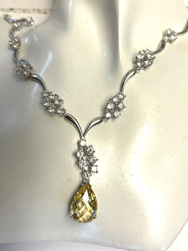 New 925 Sterling Silver Charles Winston CZs Floral Tear Drop Necklace ...
