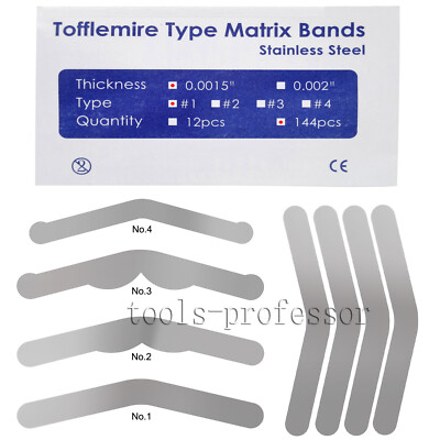 144 Dental universal Matrix Bands Tofflemire Stainless Steel bands 0. ...