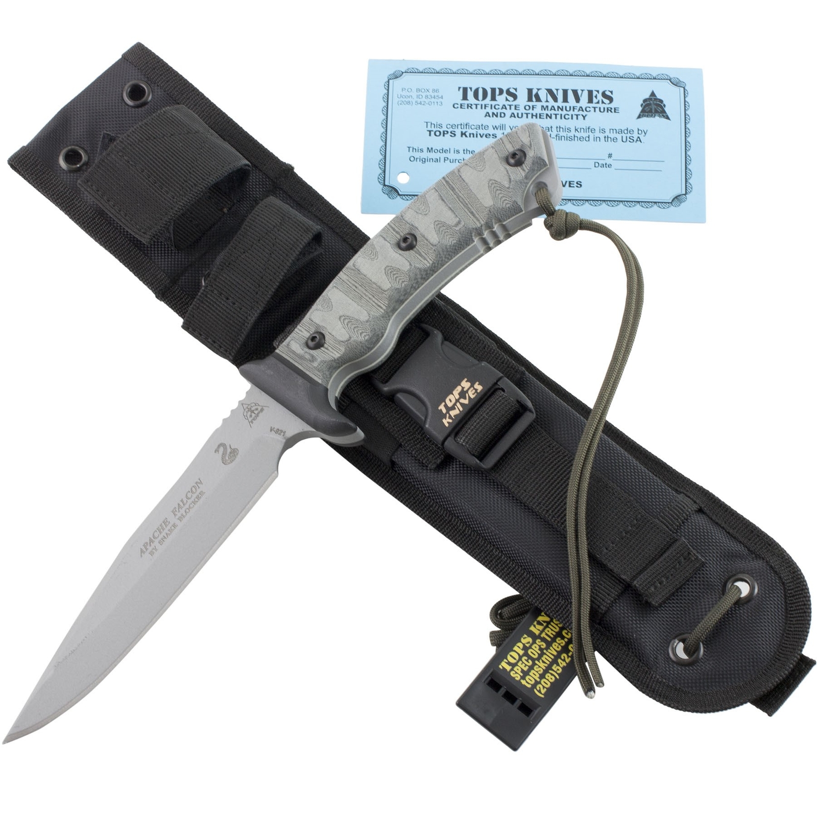 TOPS Knives Afal01 Apache Falcon Fixed Blade Knife With Black Linen ...