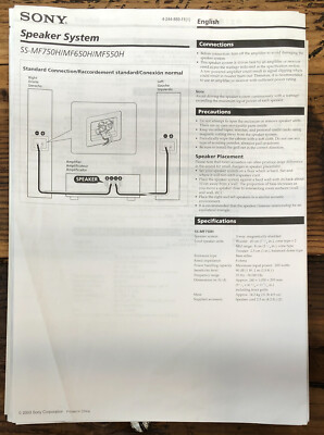 Sony SS-MF750H -MF650H -MF550H Speaker Owner / User Manual *Original ...