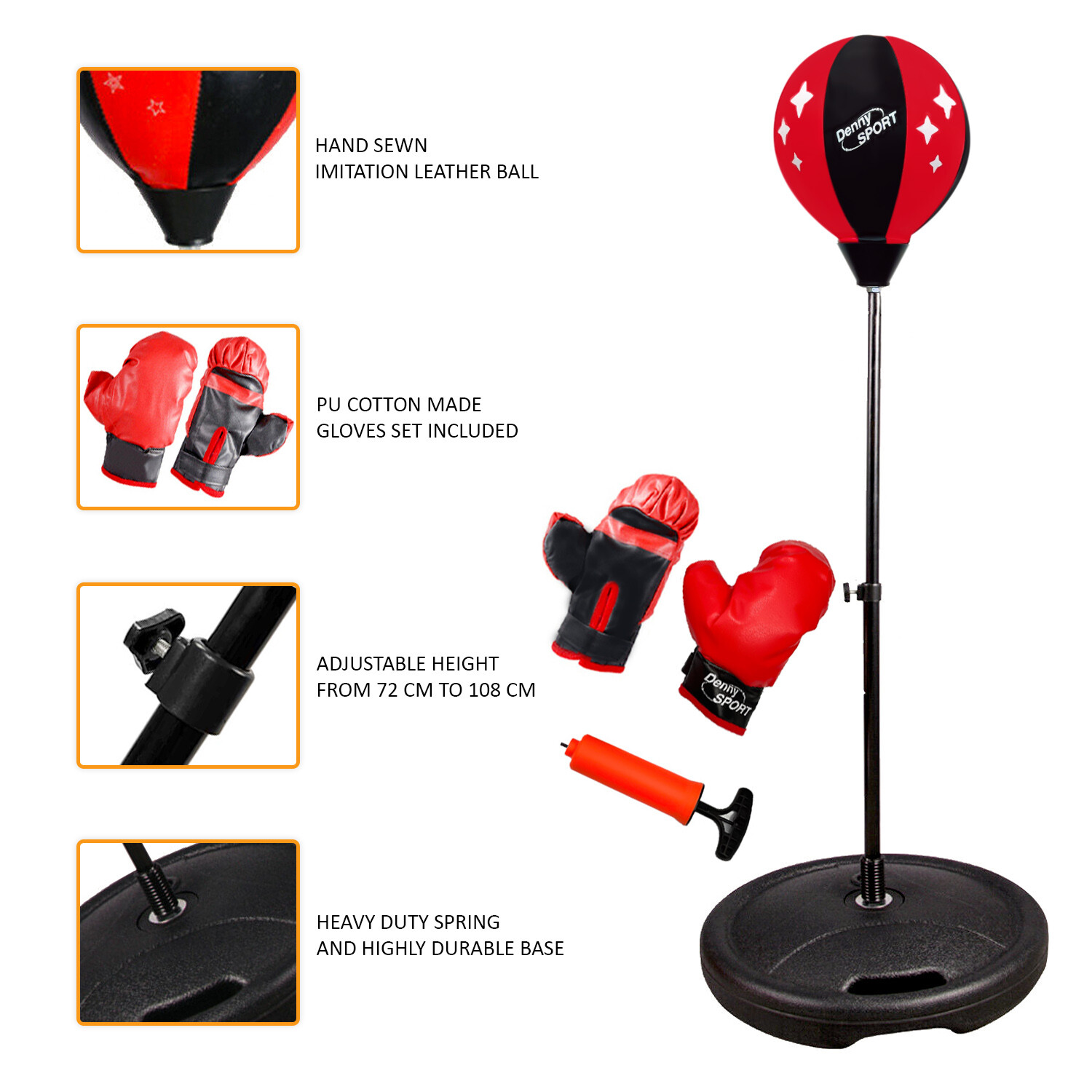 CHILDREN KIDS JUNIOR BOXING PUNCH BALL BAG FREE STANDING SET WITH MITTS ...