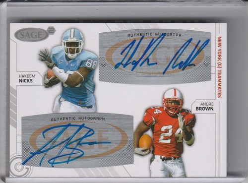 2009 SAGE Squared - Dual Autographs Hakeem Nicks, Andre Brown #SA-39 ...