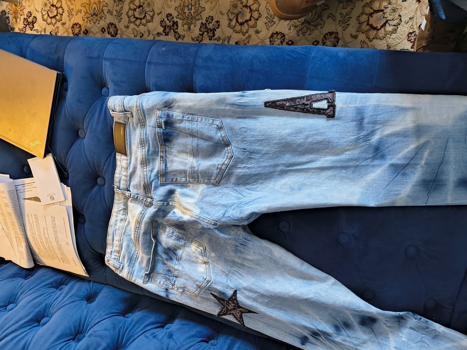 AMIRI Light Blue Distressed Star Logo Cotton Denim Men's Jeans | eBay