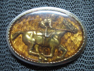 HORSE JOCKEY REAL SNAKESKIN INLAY BELT BUCKLE! VINTAGE! RARE! BEAVER ...