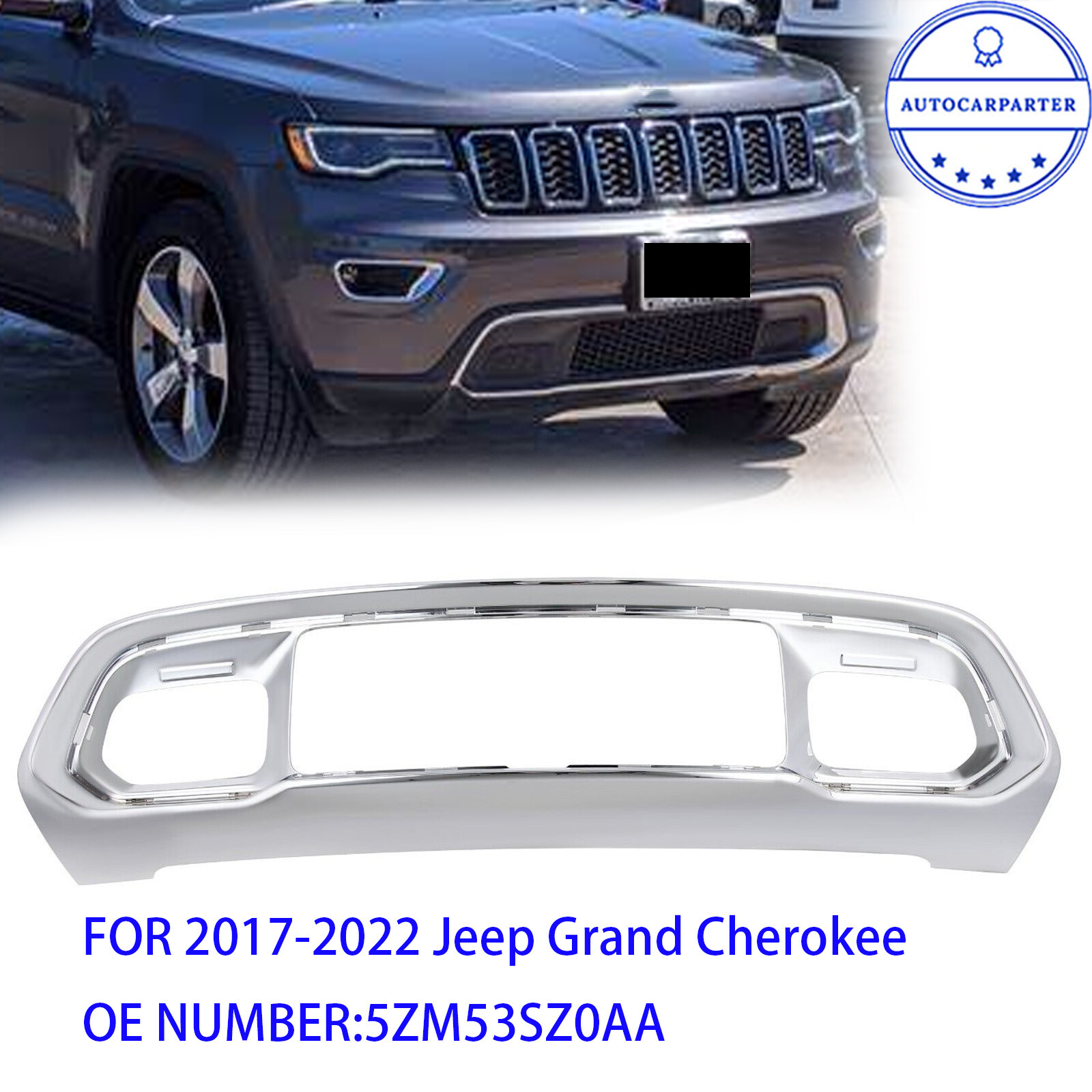 For 2017-2022 Jeep Grand Cherokee Front Chrome Bumper Grille Frame ...