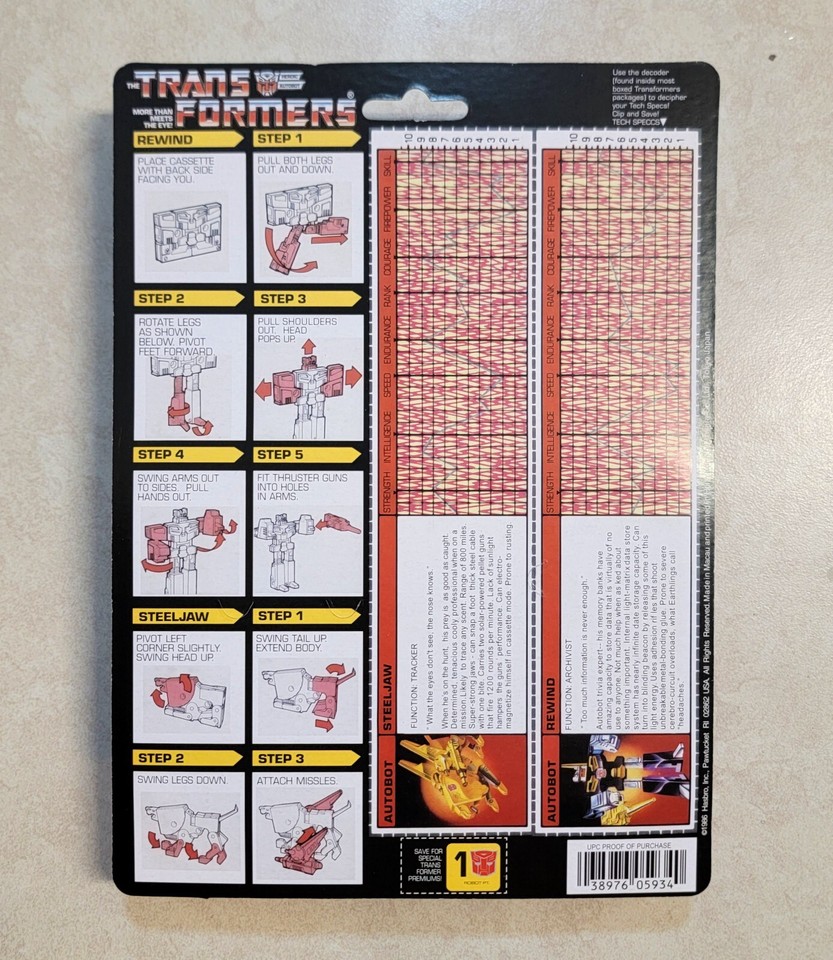 TRANSFORMERS G1 REWIND & STEELJAW IN US MOSC RARE! AUTOBOT BLASTER ...