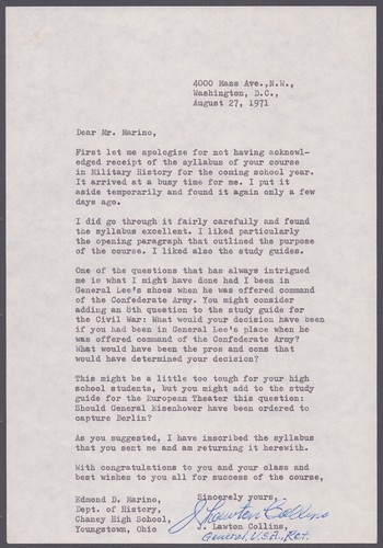 J. LAWTON COLLINS - TYPED LETTER SIGNED 08/27/1971 | eBay