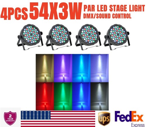 4x 54 LED RGBW Stage PAR 64 Light 162W Party Lighting DMX DJ Show ...