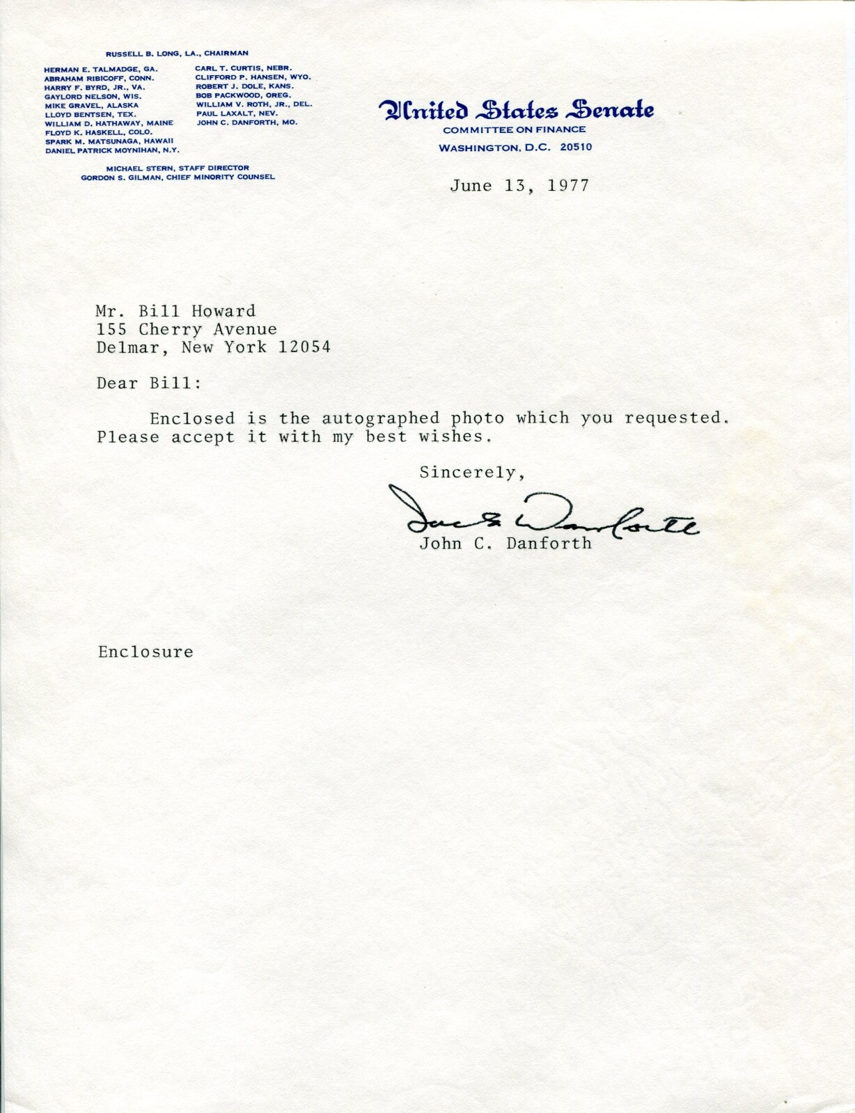 1977 U.S. Senator John Danforth Signed Letter | eBay