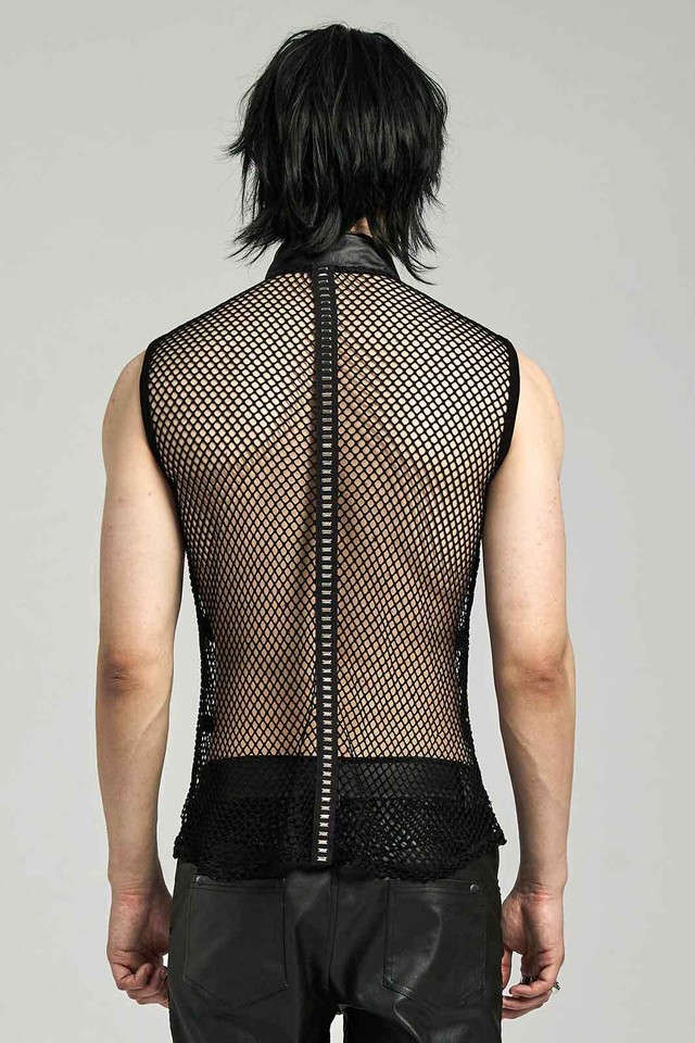 PUNK RAVE Gothic Netz-Shirt Fishnet Tank Top Schwarz Stretch Nieten ...