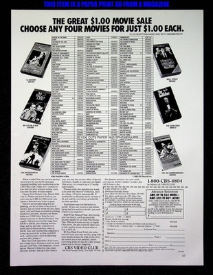 CBS Video Club VHS 1988 Trade Print Magazine Ad Poster ADVERT | eBay