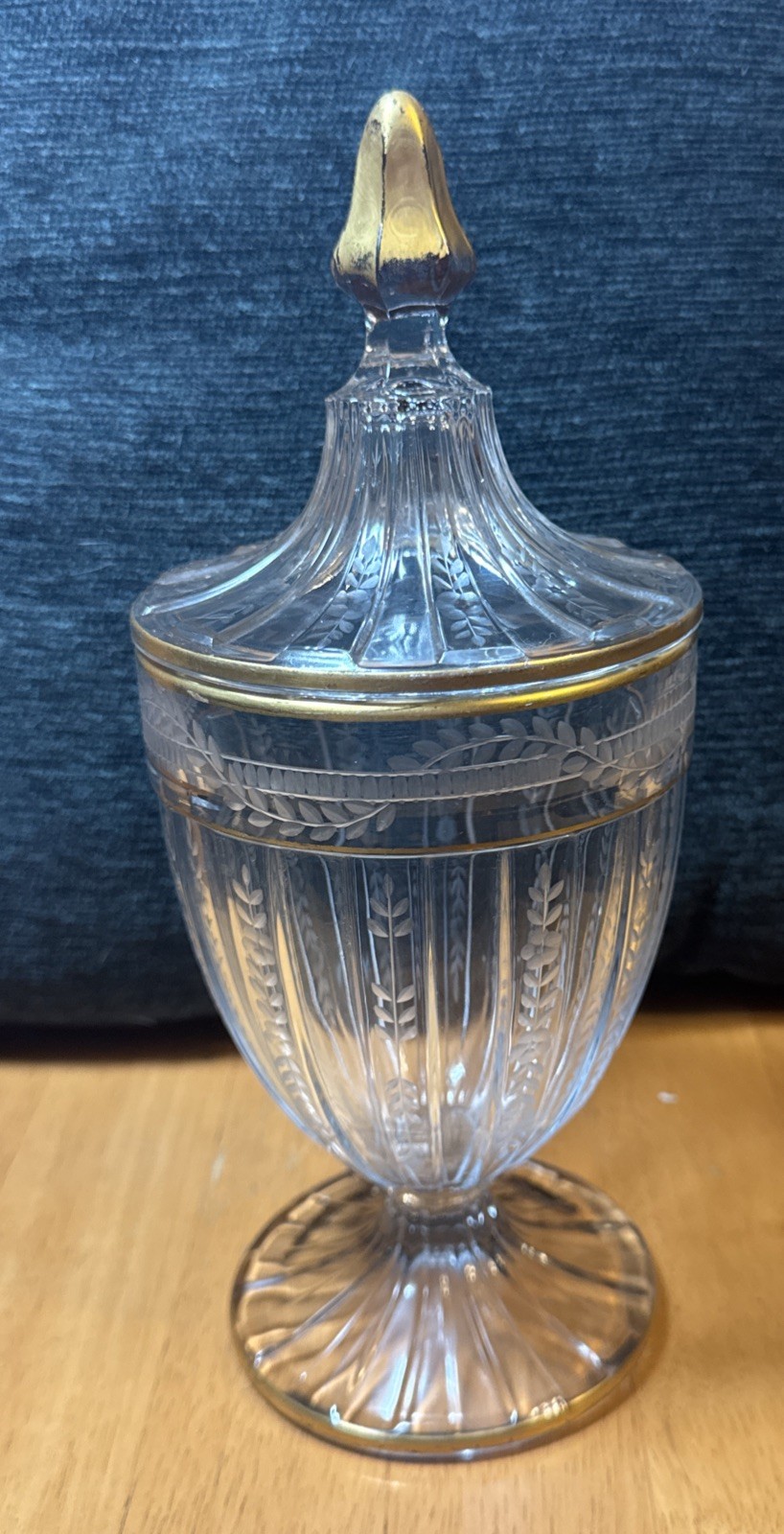 Heisey Recessed Panel Crystal with Gold Candy Jar 465 Etched Apothecary ...
