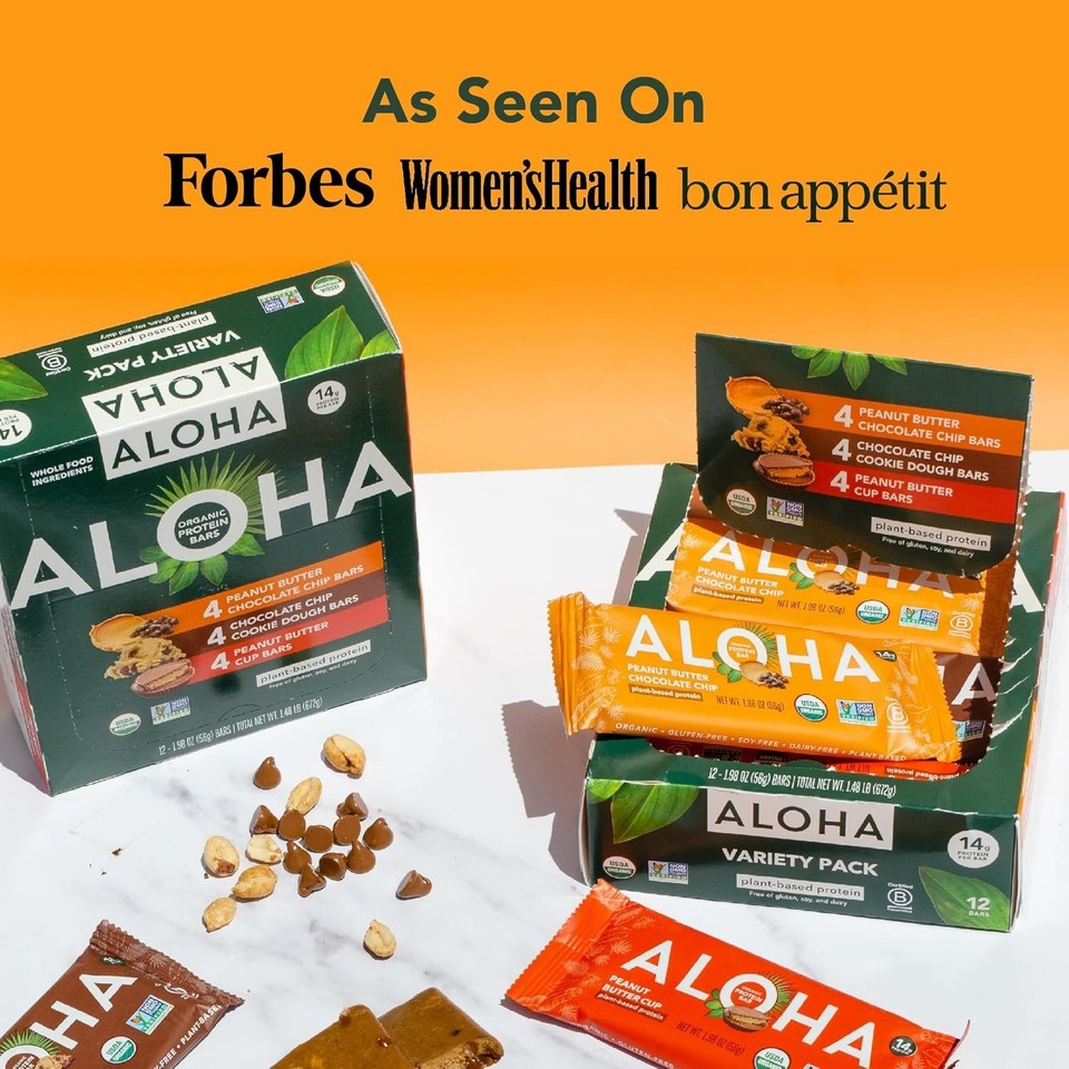 ALOHA Organic Protein Bars 12ct Variety Pack | Vegan, Low Sugar, Gluten ...