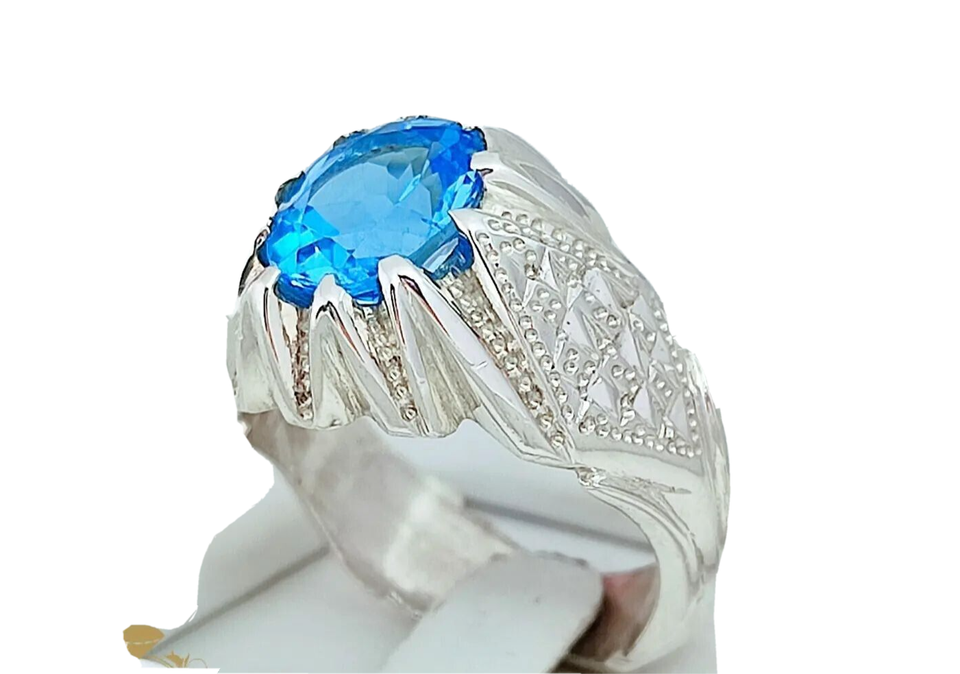 Naturlal Blue Topaz Real Topaz For Men Sterling Silver 925 Ring ...