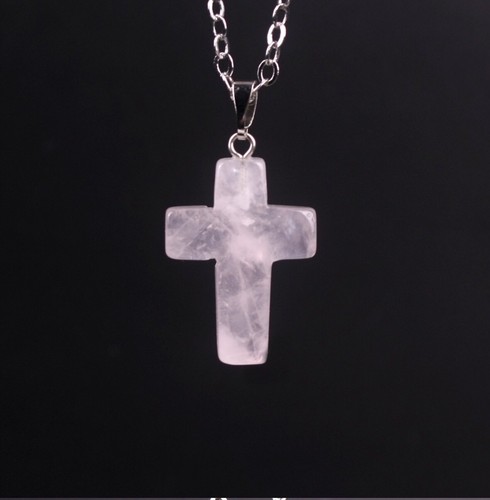 Rose Quartz Natural Gem Stone Cross Pendant Necklace 925 Silver Plated ...