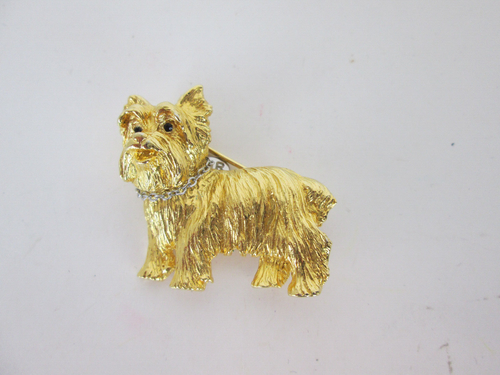 Vintage Joan Rivers Gold Tone Yorkie Yorkshire Terrier Dog Pin Brooch ...
