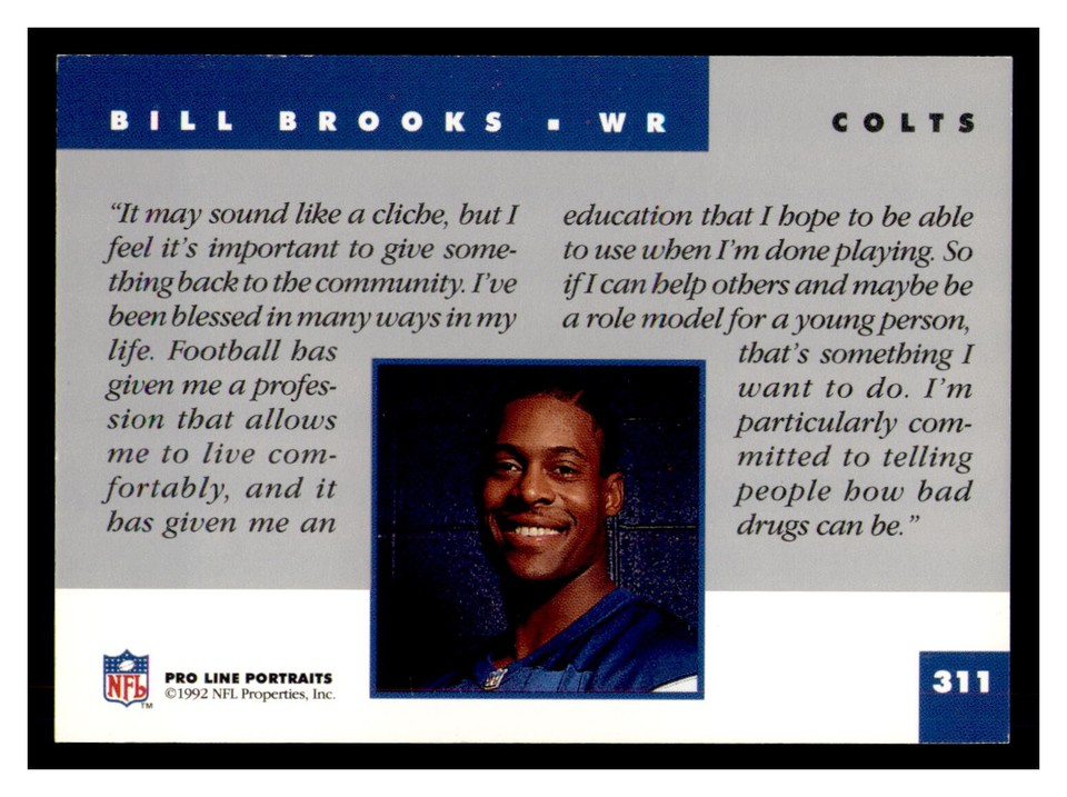 Bill Brooks Signed 1992 Pro Line Card #311 Autographed Colts 84498 | eBay