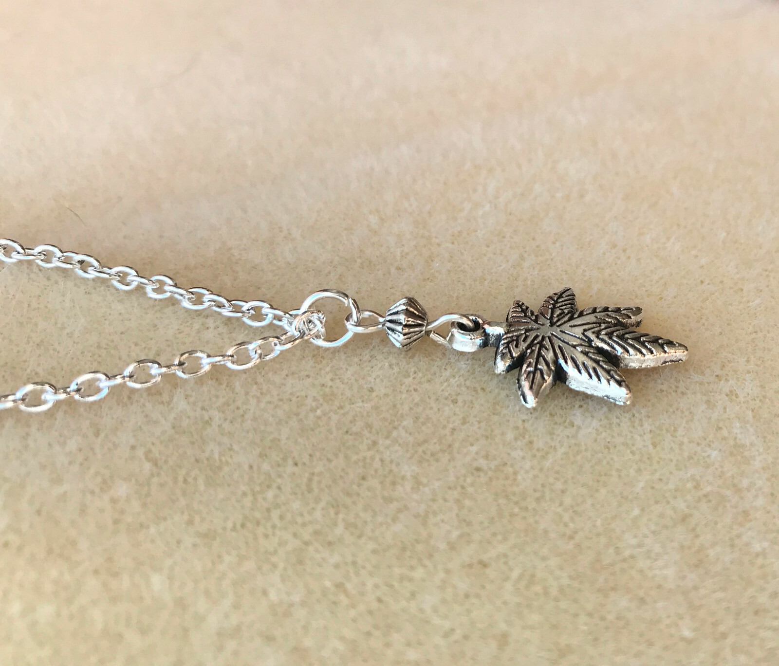 Cannabis Weed Leaf and Bead Pendant Silver Plated 18" Chain Necklace in ...