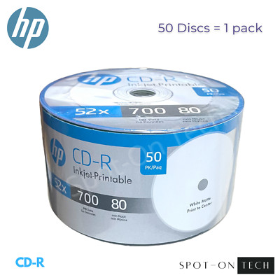 50 HP CD CD-R White Inkjet Printable 52X Blank media 700MB Disc Same ...
