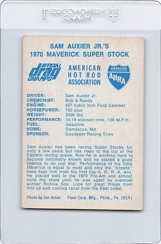 1971 Fleer AHRA Drag Champs Sam Auxier Jr. VG/EX *DA-D8415 | eBay