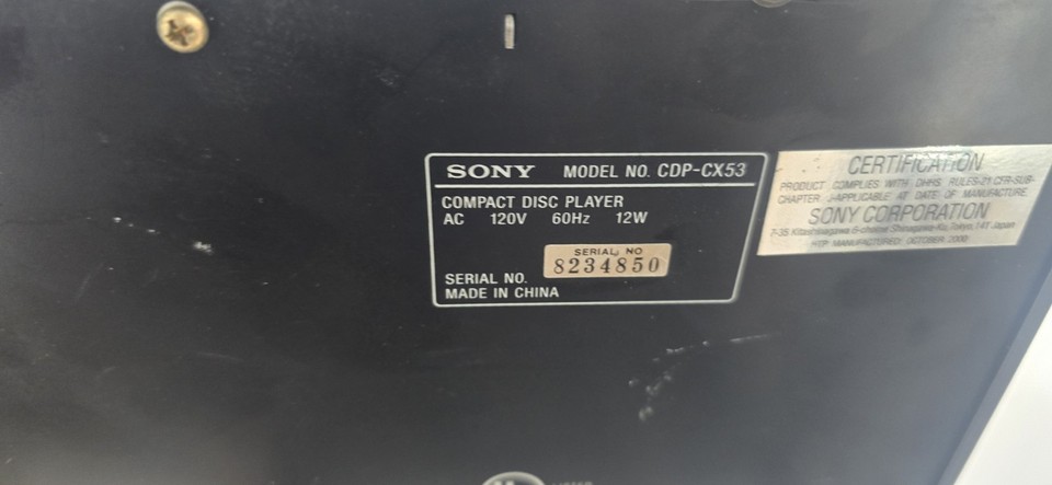 Sony CDP-CX53 Compact Disc Player 50+1 CD Changer - TESTED - GC-6013 | eBay