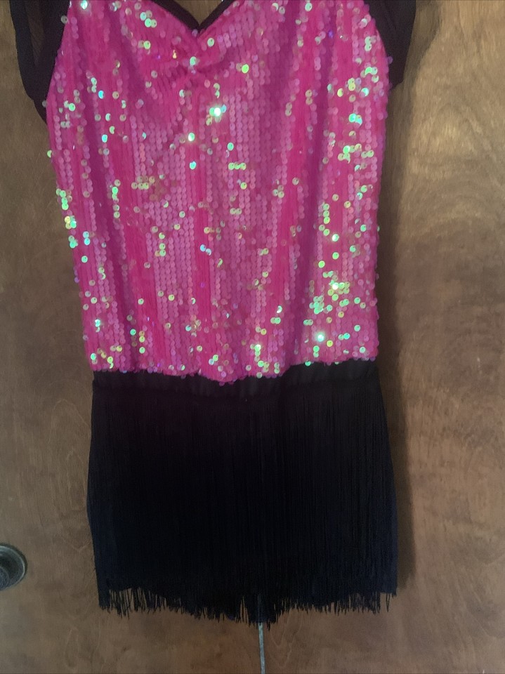 WEISSMAN Dance Costume Hot Pink Sequines Black Fringe Style 12269 Large ...