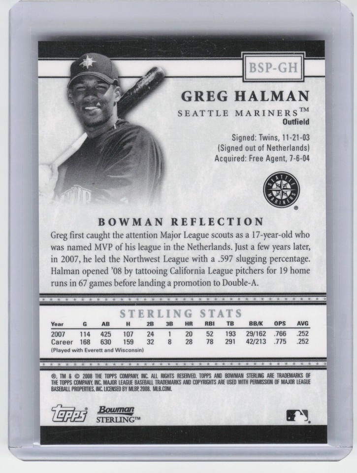 2008 Bowman Sterling Greg Halman BSP-GH Base Prospect Auto Mariners | eBay