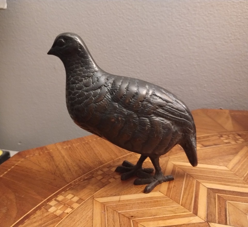 Quail bird bronze statue Meiji Taisho OKIMONO 7" Sculpture Japanese ...