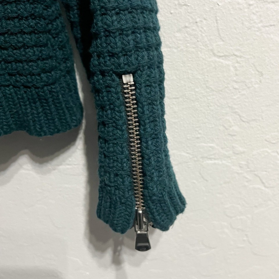 SOS Black Snow Sweater Small Waffle Knit Quarter Zip Dark Green Wool ...