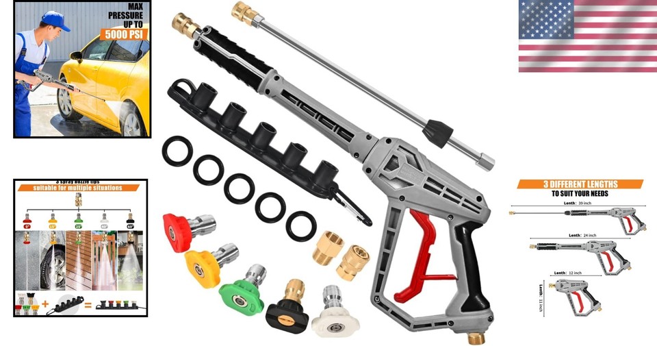 Pressure Washer Gun Kit 5000 PSI with Extension Wand Nozzles for Car ...