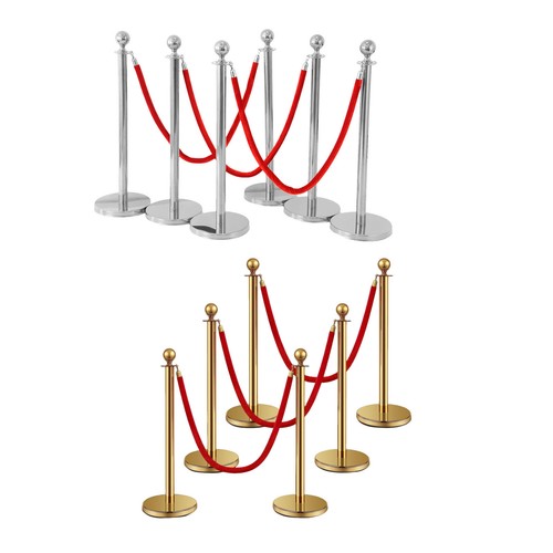 Crowd Control Stanchion Set VIP Queue Barrier Poles w/ Red Velvet Ropes ...