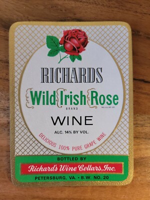 RICHARDS WILD IRISH ROSE WINE LABEL | eBay