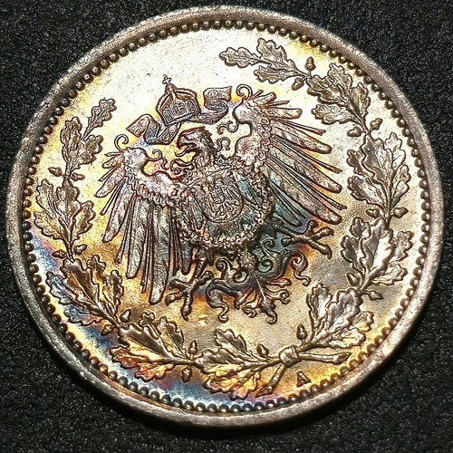 *Uncirculated* Deutsches Reich 1916-A Beautifully Toned 1/2 Mark 90% ...
