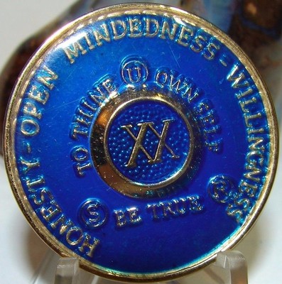 Alcoholics Anonymous AA 20 Year Blue Medallion Coin Token Chip Serenity ...