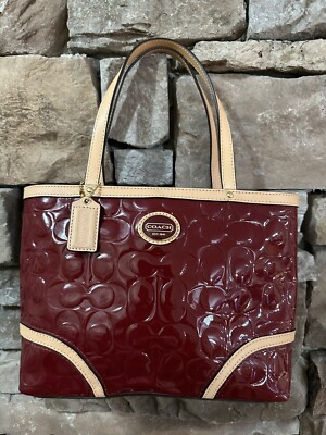 COACH Red Signature C Patent Leather Handbag | eBay
