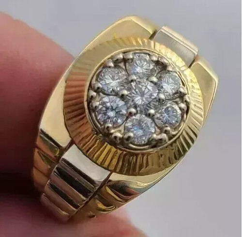 2CT Round Lab Created Diamond Men's Rolex Designer Ring 14K Yellow Gold ...