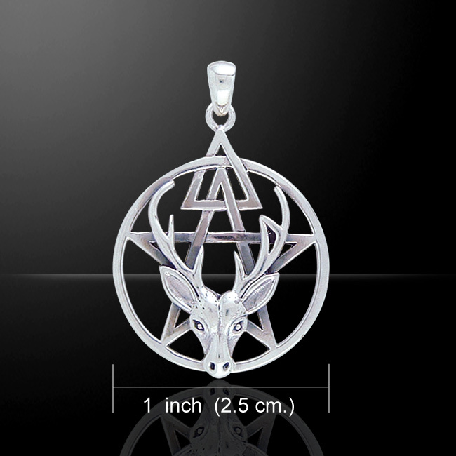 Pagan Wiccan Deer Stag Pentacle 925 Sterling Silver Pendant Fine ...