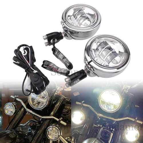 Chrome Motorcycle Driving LED Fog Lamp Auxiliary Light Universal Fit ...