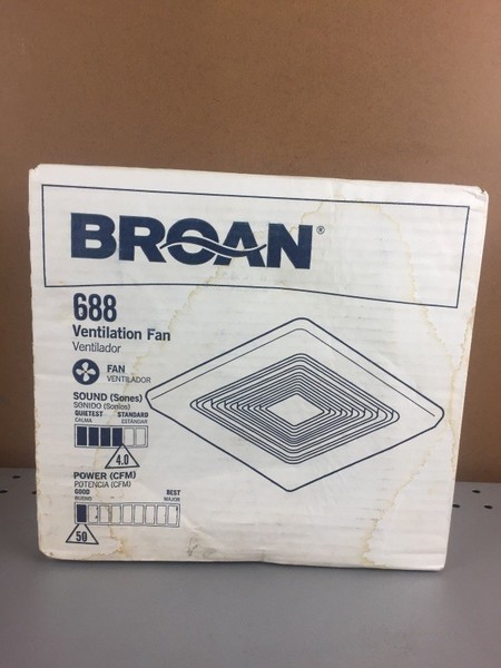 Broan 688 Ceiling and Wall Mount Fan 50 CFM 4.0 Sones White Plastic ...