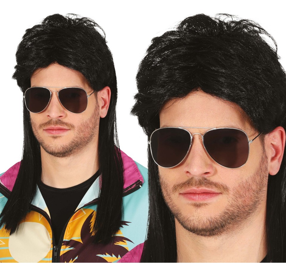 80s Mullet Wig Pop Fancy Dress Accessory Costume Black OR Brown Popstar ...