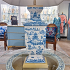 VINTAGE REPRODUCTION BLUE AND WHITE BLUE WILLOW PORCELAIN LAMP -33''H ...