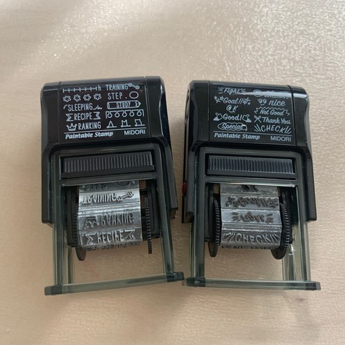Pre-owned Midori Rotating self ink black 2 Stamp decoration journaling ...