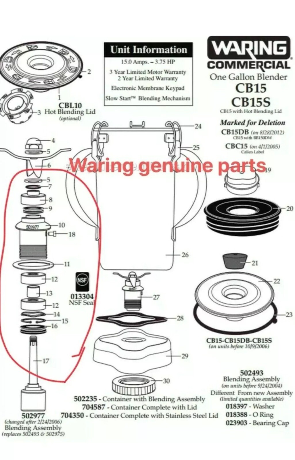 2 pieces bearings 018386+V-seals REBUILD KIT for Waring cb6 cb10 cb15 ...