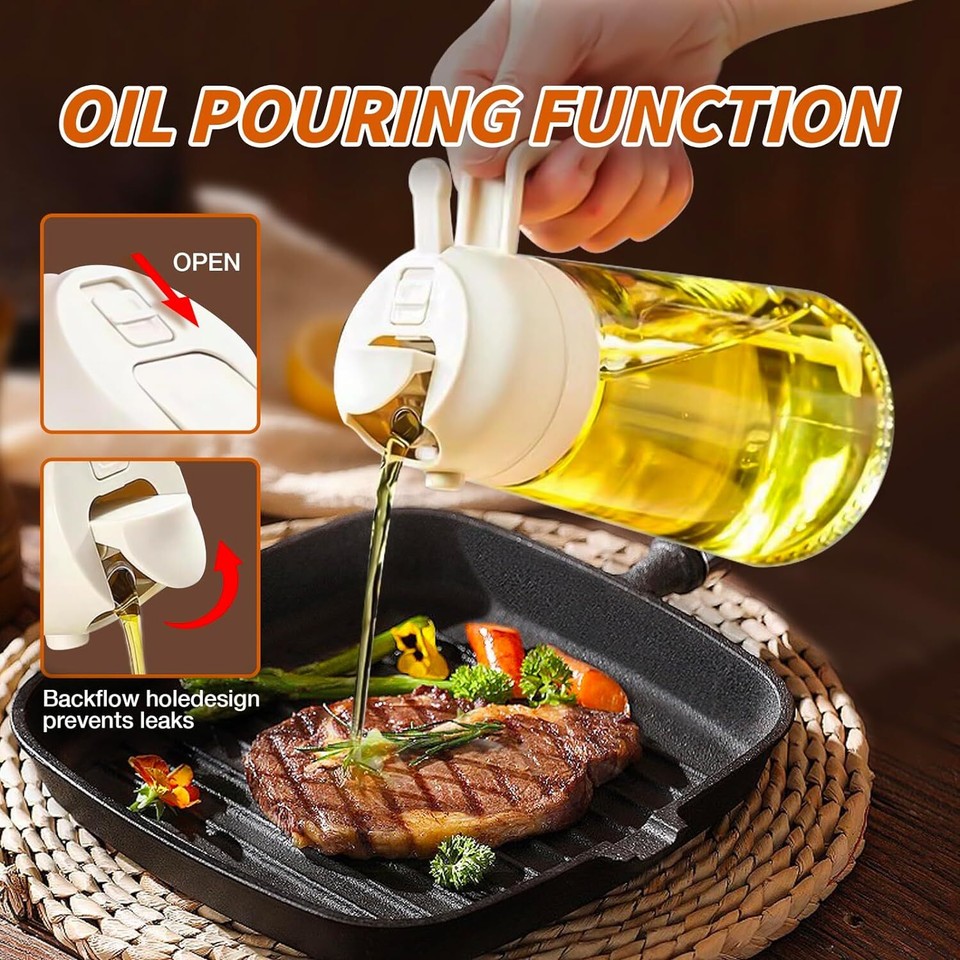 16oz Olive Oil Dispenser Bottle Oil Sprayer Glass 2 in 1 Kitchen ...
