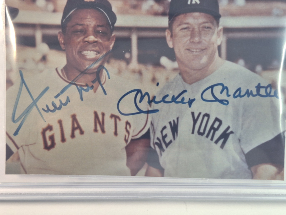 Mickey Mantle & Willie Mays DUAL Autographed 4X6 SLABBED Photo BECKETT ...